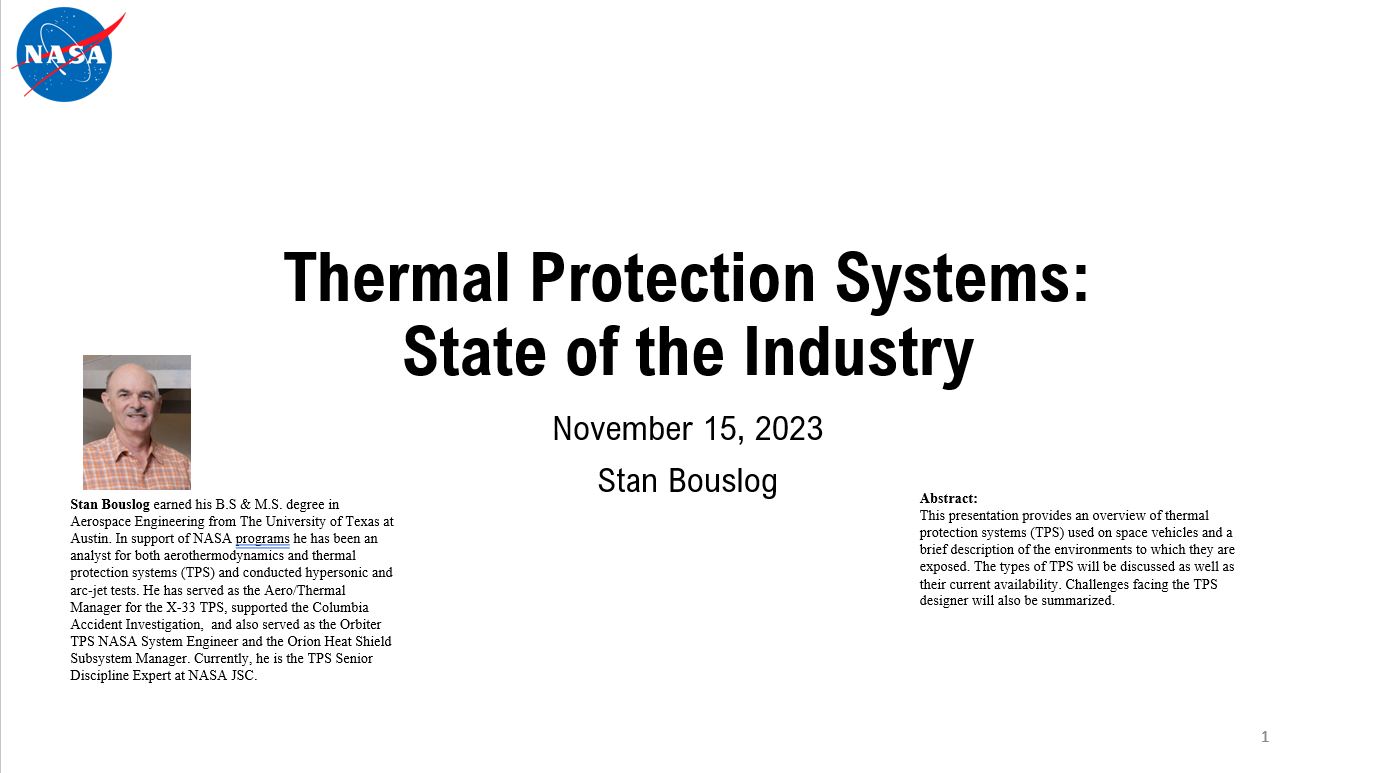Thermal Protection Systems State of the Industry – SAMPE Connext